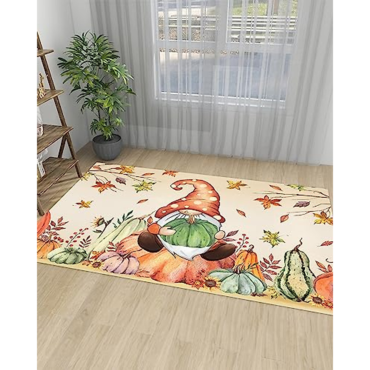 Boho Gnome Pumpkin Large Rectangular Area Rugs 5' x 8' Living Room, Durable Non Slip Rug Carpet Floor Mat for Bedroom Bedside Outdoor Thanksgiving Fall Harvest Autumn Leaf