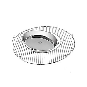 AJinTeby 8835 Gourmet BBQ System Hinged Cooking Grate with 12" Drip Pan for 22.5 inch Weber One-Touch Silver, Bar-B-Kettle, Master-Touch, for Weber Vortex, Barrel 22" Sear Charcoal Grill Accessories