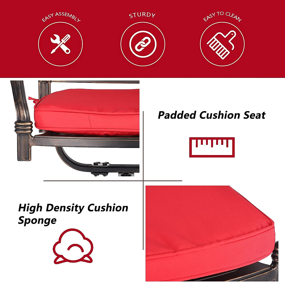 MAGIC UNION 2 Pieces Patio Dining Chairs, Outdoor Cast Aluminum Swivel Chairs with Armrest, Patio Bistro Rocking Chair Set of 2 for Garden, Backyard, Deck (2pc E- Swivel Chair) (red)