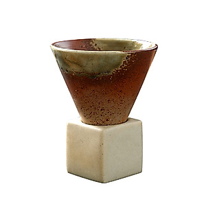 WINARA Japanese Ceramic Tea Cup,Creative Funnel Ceramic Coffee Cup with Base,Retro Style Ceramic Tea Mugs Espresso Cups Milk Cup for Home Office,Funny Gifts for Women Men