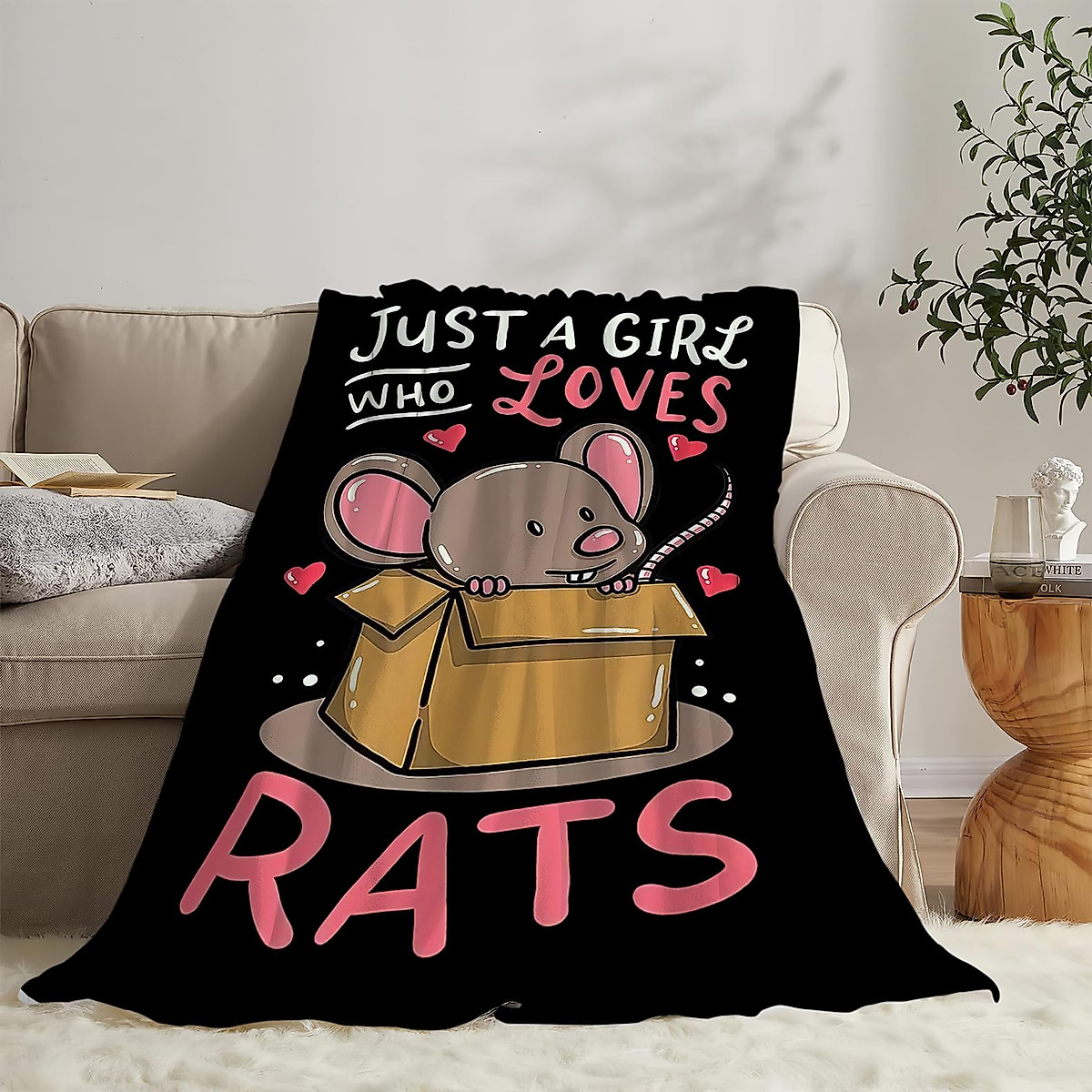 Mouse Rat Blanket Super Cozy Soft Mouse Rat Animal Stuff Decor Throw Blanket Warm Plush Fluffy Just a Girl Who Loves Rats Lightweight Fleece Flannel Gifts Blankets for Kids Adults 50"x40"