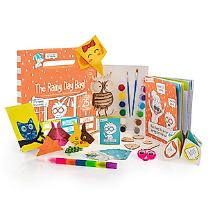 Open The Joy Rainy Day Activities for Kids, Activity Bag Includes Wooden DIY Project, Card Games, Activity Booklet, Craft kit for Kids Ages 4+