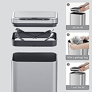 Stainless Steel Office Trash Can - ELPHECO -6.6 Gallon Motion Sensor Garbage Bin Rectangular Automatic Touch Free Waste Bin for Hotel and Living Room