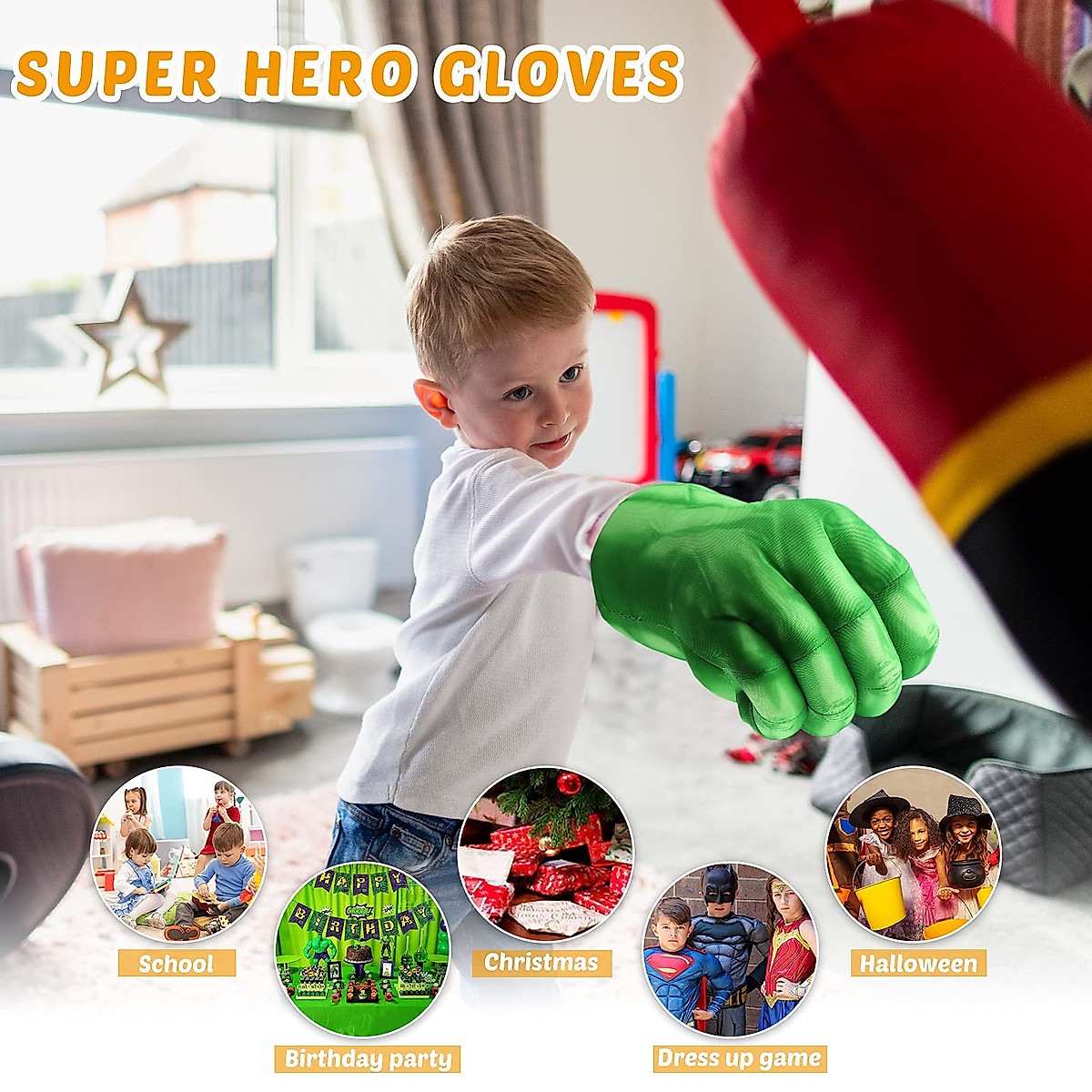 XYMTOY Superhero Toys Incredible Smash Fists Incredible Gloves Boxing Gloves for Toddlers Boys and Girls,Green