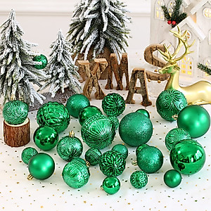 Christmas Ball Ornaments Green Christmas Tree Decorations with Hang Rope-36pcs Shatterproof Christmas Ornaments Set with 6 Styles in 3 Sizes(Small Medium Large)