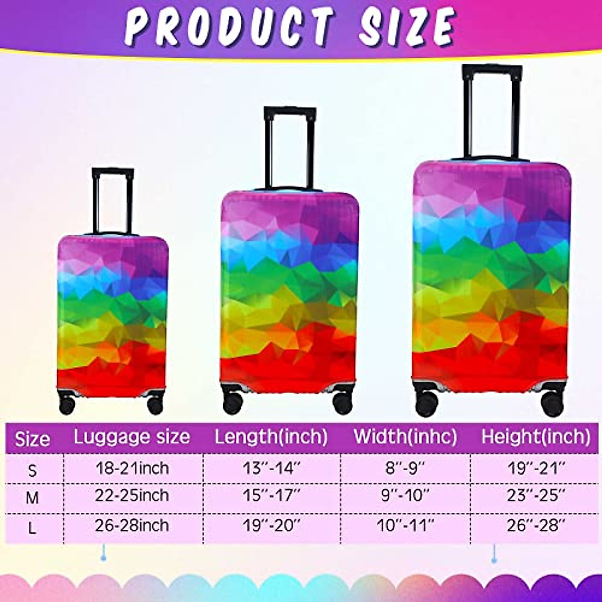 Sweetude 3 Pcs Travel Luggage Cover Washable Suitcase Protector Rhombus Geometry Suitcase Cover Luggage Protector Fits 18-28 Inch Luggage, 3 Sizes (Geometric Style)