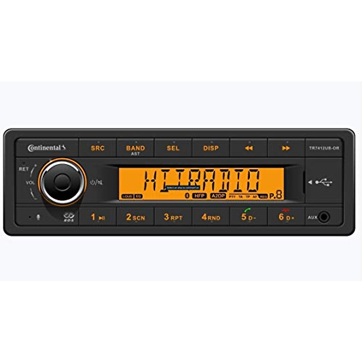 VDO Continental TR7412UB-OR European Style 12v Radio Orange Display Bluetooth