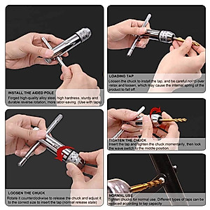 Yosoo Adjustable T-Handle Ratchet Tap Holder Wrench?Household Alloy Steel Silver Adjustable T Type One-Hand Ratchet Wrench Adjustable Tap Wrench T-Handle Tap Wrenches (M5-12 Short)