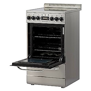 West Bend WB200ERPSS 20-Inch Electric Range, Compact Design, Top with 4 Cooking Zones, Glass Oven Door, Storage Drawer, and Rotisserie Accessories, 2.0 Cu. Ft, Stainless Steel, Metallic