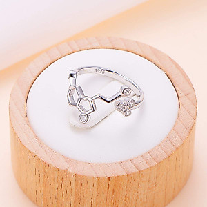 JZMSJF 925 Sterling Silver Serotonin Ring Molecule Adjustable Stacking Chemistry Jewelry Gift for Women Adults Science Lovers Size 6