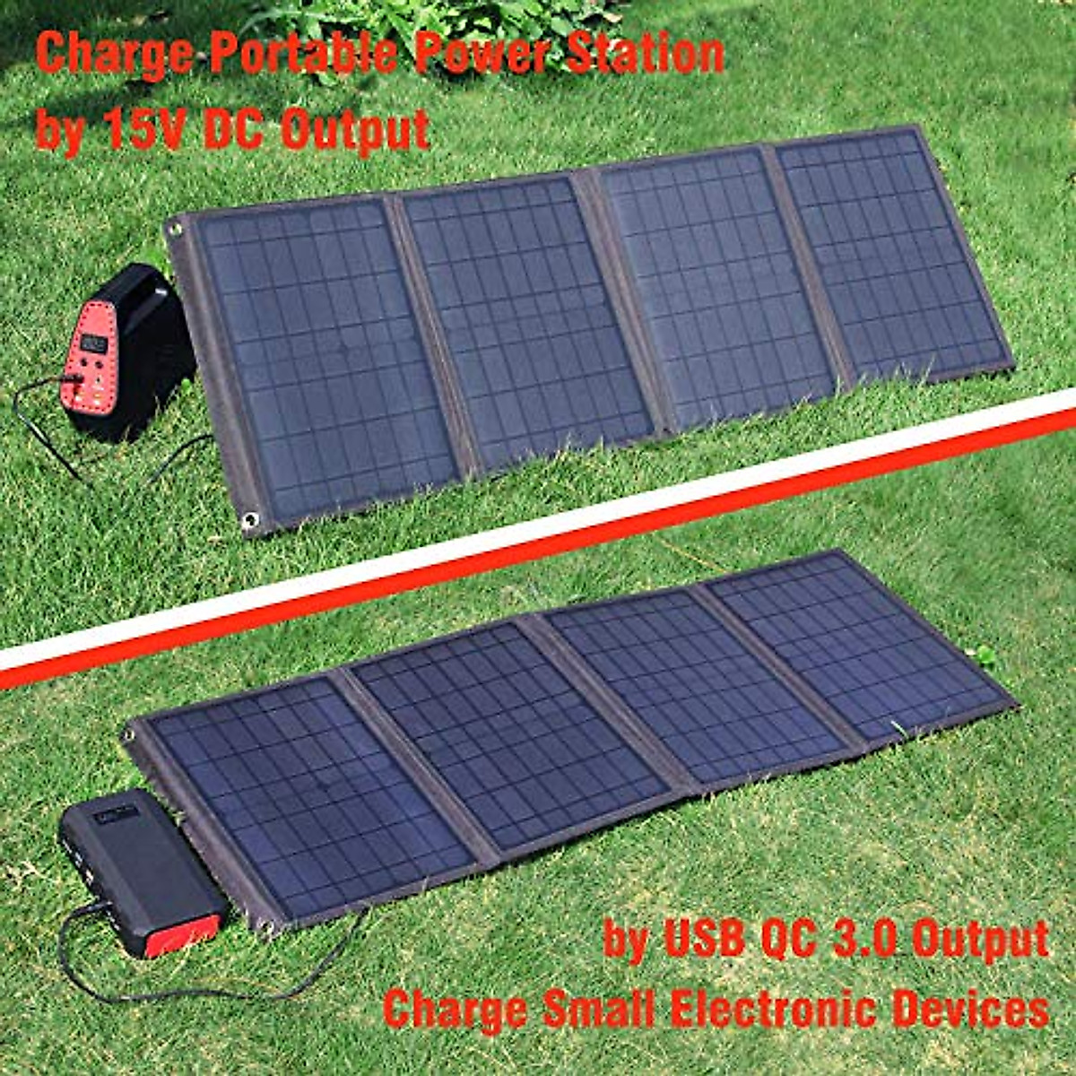 40W Foldable Solar Panel with USB QC 3.0, 12-15V DC Output, Portable Solar Charger with Fast Charge Technology for Power Bank, iPhone, iPad, Samsung and Outdoor Camping