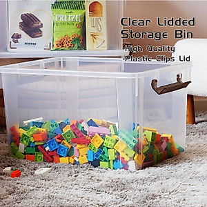 Bienvoun Plastic Storage Bins with Lids,Stackable Storage Box for Organizing,Large Clear Storage Containers 32QT 6 Packs