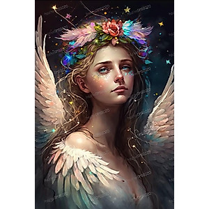 RMSGOZO Girl Diamond Painting Kits - Starry Flower Angel Diamond Painting for Adults, Chic Full Circle Crystal Spot Diamond Art Craft Kit, for Room Decor Club Decor Gifts 8X12 Inches