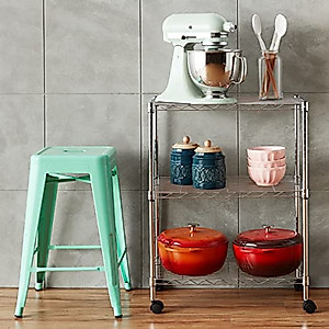 YSSOA Heavy Duty 3-Shelf Shelving with Wheels, Adjustable Storage Units, Steel Organizer Wire Rack, Plug Version, 24.02”L x 13.78“W x 31.89”H, Chrome (HKSHLF23133003CPCLITEV1)