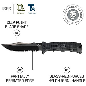 SOG Seal Pup Elite Tactical Fixed Blade- Survival and Hunting Knife with Sheath, 4.75 Inch Combat Knife Blade (E37T-K)