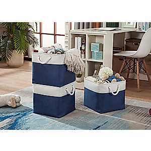 DECOMOMO Cube Storage Organizer Bins | Box Storage Cube Basket with Handles Fabric Cloth Bins for Organizing Shelf Nursery Home Closet (Navy Blue & White, 13 x 13 x 13 inch - 3 Pack)