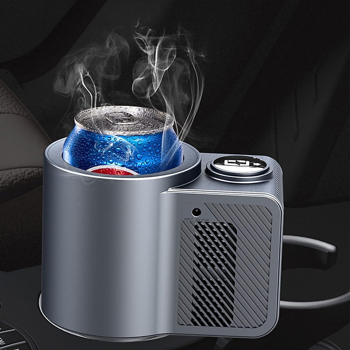 YUEMIDAMY 2-in-1 Smart Cooler Cups Holder, Portable Car Cooler Cup Mug Tumbler Holder Practical Small Cooler Cooling and Heating Beverage for Office,Travel,Truck,Household