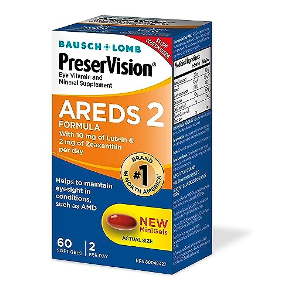 PreserVision AREDS 2 Eye Vitamin & Mineral Supplement, Contains Lutein, Vitamin C, Zeaxanthin, Zinc & Vitamin E, 60 Minigels (Packaging May Vary)