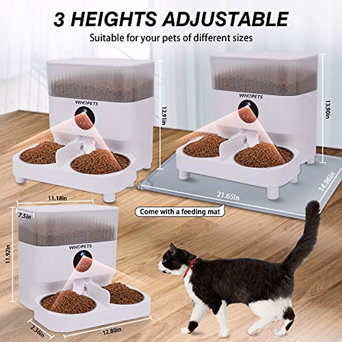 Automatic Cat Feeders, WHDPETS 5L Cat Food Dispenser with 1080P Camera for 2 Cats & Dogs with Feeding Mat, Portion Control, Dual Power Supply, Voice Recorder, 2.4G Wi-Fi Enabled