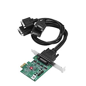 SIIG DP CyberSerial 4S PCIe, 16550 UART, Baud Rates up to 921Kbps, PCIe 2.0 x1 to 4X RS-232 Male 9-pin DB9, RS-232 5V or 12V Power, ASIX AX99100 Chipset, Dual-Profile,TAA Compliant JJ-E40011-S5