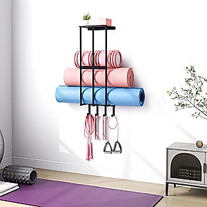 CYFOU Camping Chair Wall Storage for Garage, Metal Camping Chair Wall Mount Holder with 4 Hooks, Beach Chair and Umbrella Wall Storage Rack, Black