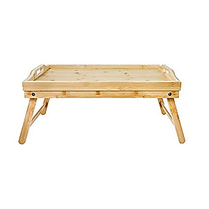 Essential Medical Supply Bamboo Bed and Lap Tray with Flip Up Top, Raised Edge and Handles, Tan
