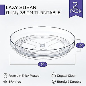 2 Pack, 9 Inch Clear Non-Skid Lazy Susan Organizers - Turntable Rack for Kitchen Cabinet, Pantry Organization and Storage, Fridge, Bathroom Closet, Vanity Countertop Makeup Organizing, Spice Rack