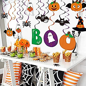 Ivenf Halloween Decorations Hanging Swirls 30ct, Cute Pumpkin Ghost Spider Bat Boo Party Decor, Ofiice Home Indoor Halloween Party Supplies Gifts
