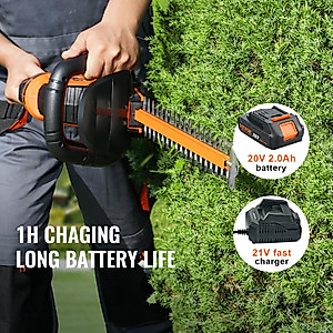 VEVOR Cordless Hedge Trimmer-20V Electric Bush Trimmer Kit with 18 inch Double-Edged Steel Blade, 180° Rotating Handle and Blade Cover for Your Safety(2.0Ah Battery & Fast Charger Included)