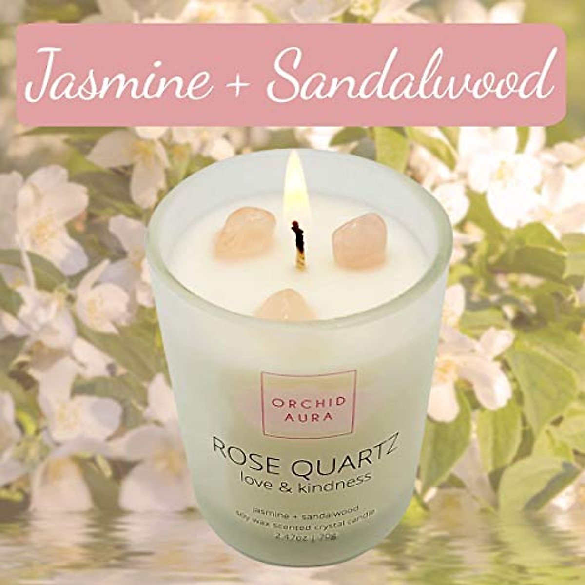 ORCHID AURA Soy Candles with Healing Crystals. Citrine, Rose Quartz, Amethyst Crystal. Eucalyptus + Lemongrass, Jasmine + Sandalwood, Clary Sage + Lavender. 3PC Scented Candle Set, 2.47oz Each