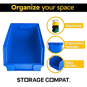 Storage Compat 2PLZ Plastic Storage Bin, Wall Mount Storage, Hanging and Stacking Containers, Freestanding (9-Inch x 6-Inch x 5-Inch) Yellow, 12-Pack