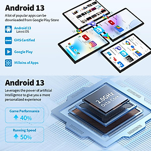 RliyOliy Tablet with Keyboard, 2 in 1 Tablet, 6GB+128GB, 1TB Expand, Android 13 Tablet, 10 inch Tablet with Case, Mouse, Stylus, 8000mAh Battery, 2.4G/5G WiFi, GPS, Certified Tablet PC