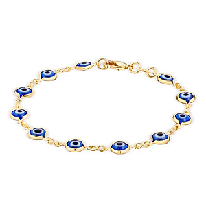 18K Gold Plated Multicolored Evil Eye Bracelet for Women - Made in Brazil (Blue)