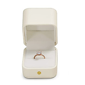Oirlv Elegant White Ring Box Leather Engagement Ring Box Jewelry Gift Box for Wedding Proposal Velvet Interior Ring Case