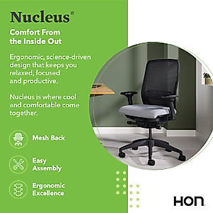 HON Nucleus Black Office Chair Ergonomic Suspended Seat Mesh Back Computer Desk Chair for Home Office, Task Work - Synchro-Tilt Recline, Swivel Wheels, Adjustable Lumbar Support & Armrests