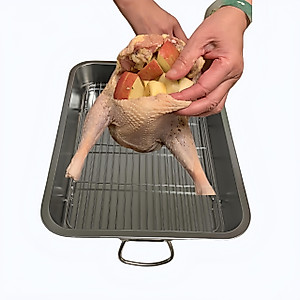 Generic Roasting Pan Stainless steel Roasting pan Turkey Roasting pan with grill Rectangular grill suitable for Turkey, roast chicken and ham (23.4x15.6x2.8in), Silver
