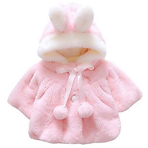 Happy Cherry Kids Infant Girls Fur Fleece Lapel Coat Winter Warm Jacket Cloak Capes Outfit Windproof Clothes for 6-12 Months Pink
