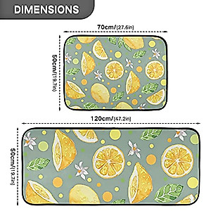 Emelivor Summer Lemon Fruit Floral Kitchen Rugs and Mats Set 2 Piece Non Slip Washable Runner Rug Set of 2 for Kitchen Floor Home Sink Ladunry Office