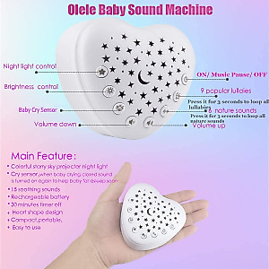 Cry Activated Sensor Toys, Olele Baby Sleep Soothers, Baby Sound Machine Toys, Night Light Soother, Baby Girl & Baby Boy Gifts for Shower & Registry, Baby Nursery Soother for Infant (Owl)