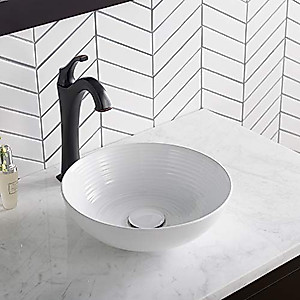 KRAUS Viva™ Round White Porcelain Ceramic Vessel Bathroom Sink with Pop-Up Drain, 13 in. D x 4 3/8 in. H, KCV-204GWH