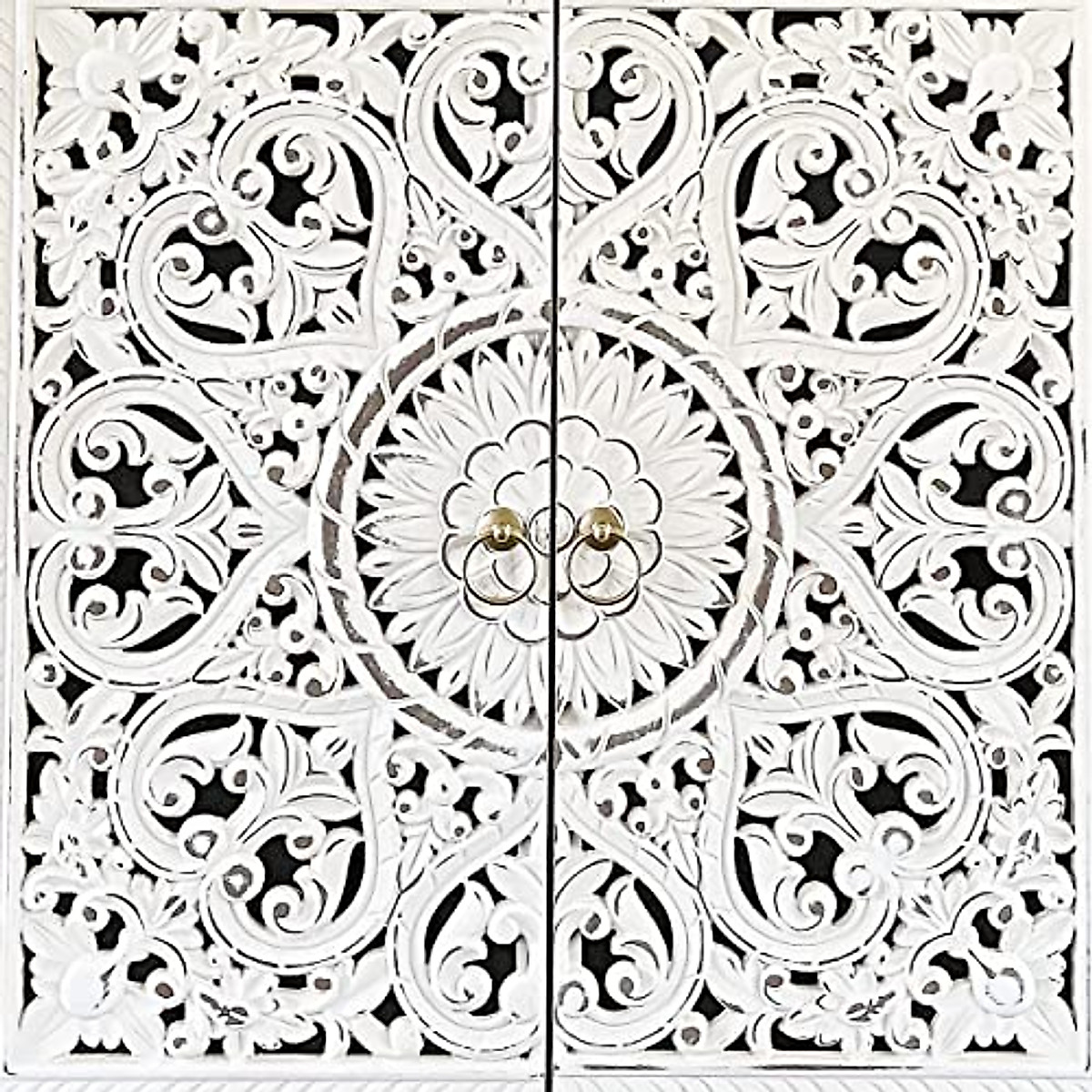 PHI VILLA White Accent Cabinet Storage Cabinet with Doors Buffet Cabinet Pantry Cabinet Sideboard for Dining Room Hollow Carved