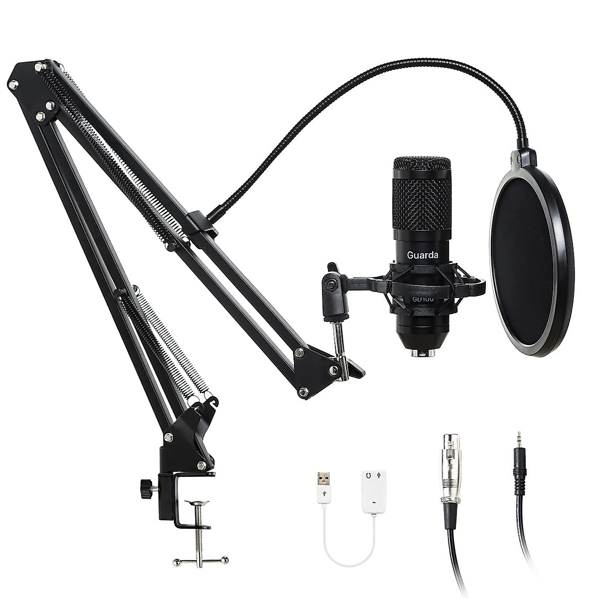 Studio Condenser USB Microphone Computer PC Microphone Kit with Adjustable Scissor Arm Stand Shock Mount, for PC Computer Recording Podcasting YouTube Karaoke Gaming Streaming Teaching Guarda GD100