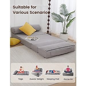 ZonLi Futon Sofa Bed,Convertible Folding Mattress Sleeper Chair Twin Size,Memory Foam Futon Sofa Couch with Washable Cover,for Living Room,Dorm,Guest Room,Home Office,Loft, Apartment (Gray)