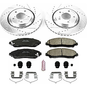 Power Stop Brake Kit For Acura MDX Honda Ridgeline Pilot Front Z23 Carbon Fiber Brake Pads with Drilled and Slotted Brake Rotors K7352