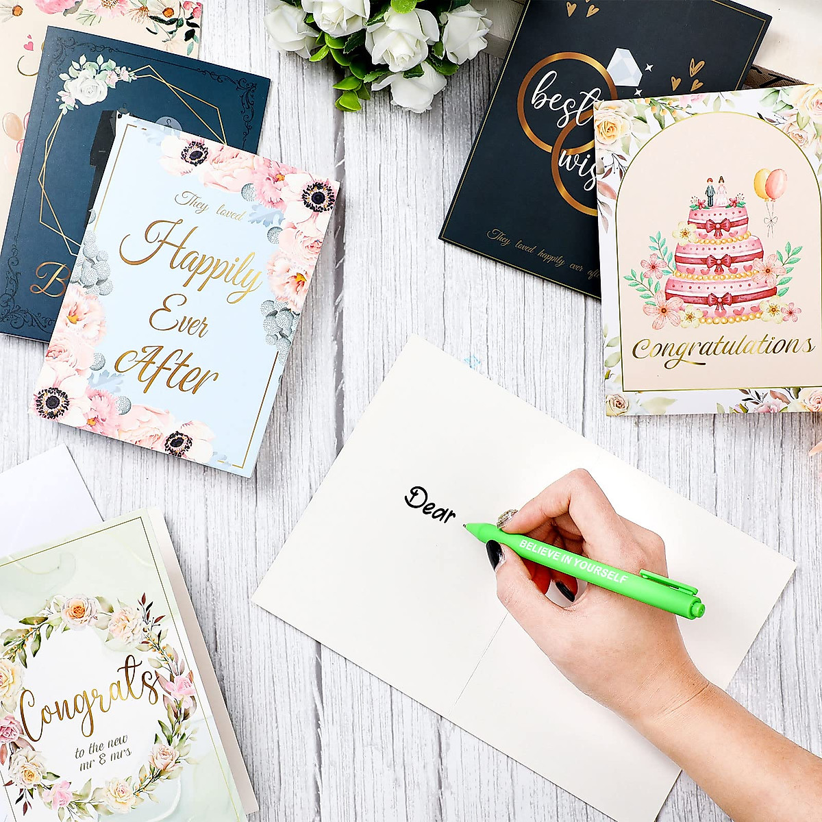 24 Pcs Wedding Cards for Bride and Groom Assorted Wedding Greeting Cards with White Envelopes Wedding Congratulations Card Bulk for Bridal Shower Newlywed Wedding Congratulations, 4.5 x 6.2 Inch