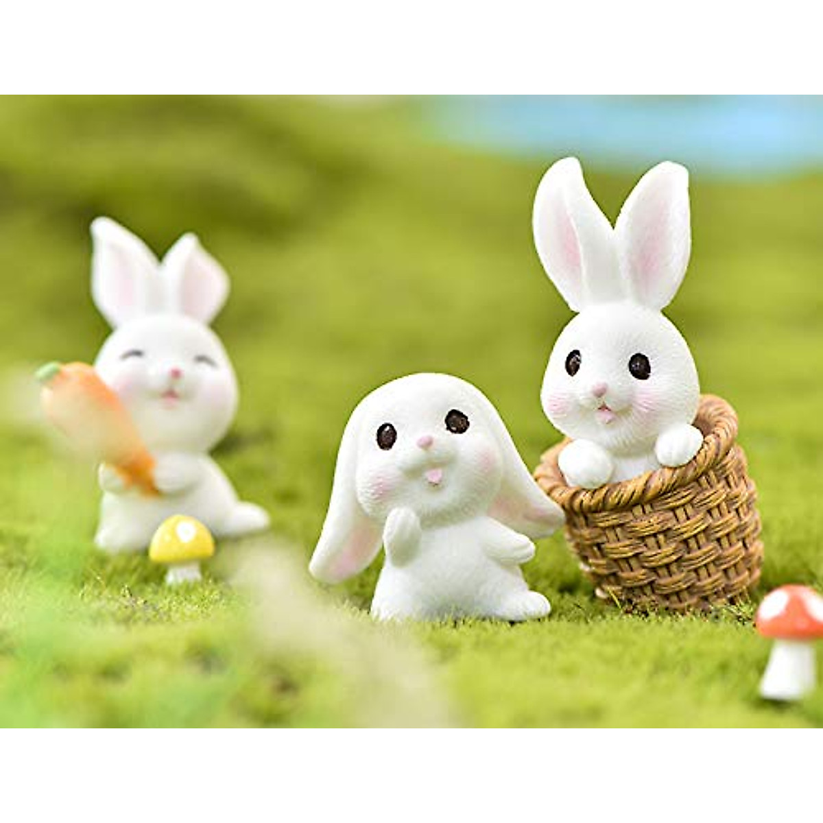 HoneyToys Resin Mini Rabbits Mini Carrot with Basket, Miniature Figurines, Fairy Garden Accessories, Fairy Garden Supplies, Fairy Garden Animals for Fairy Garden, Plant Pots, Bonsai Craft Decor