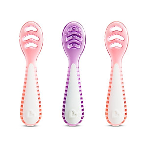 Munchkin® Gentle Dip™ Baby Spoons for Self Feeding and Baby Led Weaning, 3 Pack, Pink/Purple