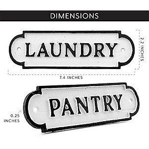 AuldHome Farmhouse Decor Metal Signs, Set of 4 Decorative Cast Iron Door Room Plaques with "Pantry", Office", Bathroom" and "Laundry"