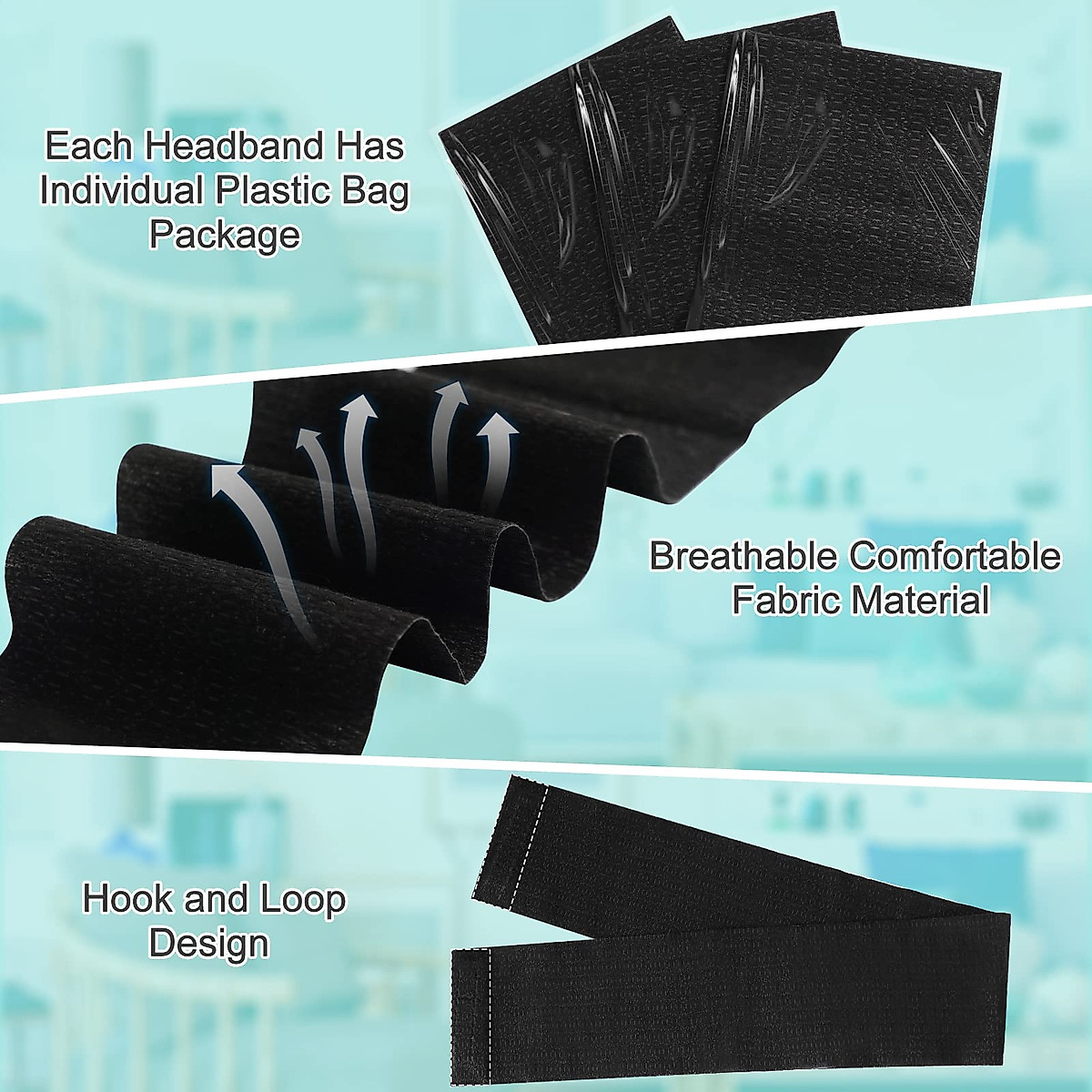 PENCLE 102 Pieces Disposable Spa Facial Headbands (Black)