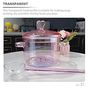 HANABASS Glass Saucepan with Cover Clear Cooking Pot Stovetop Stew Lid Handmade Casserole Double-Handle Cookware for Pasta Noodle Soup Milk Pink 20x15cm (T499B0RGY1RI28W15C10O)
